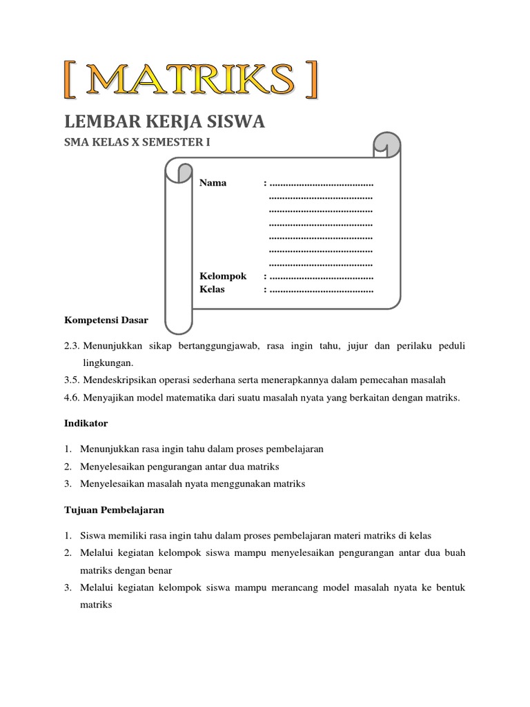 LKPD Matriks 2 Fix | PDF | Karier & Perkembangan | Metode & Bahan Ajar