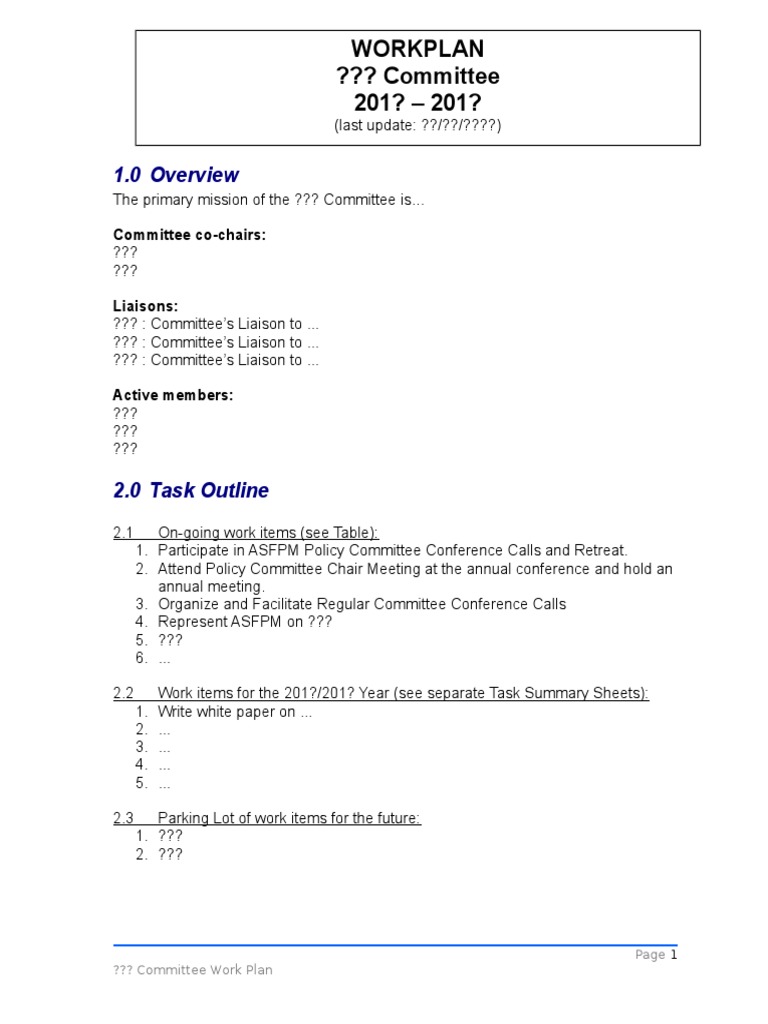 1.0 Overview: Workplan ??? Committee 201? - 201? | PDF | Human Resource ...