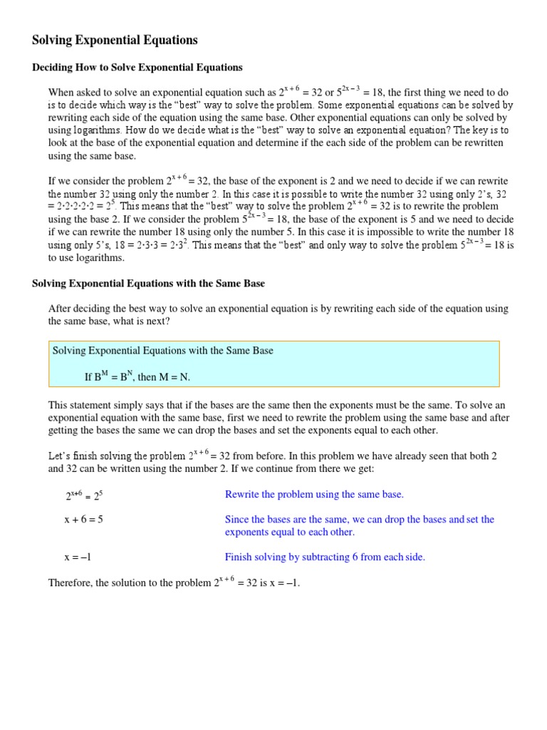 Solving Exp Eqns Intro | PDF | Logarithm | Exponentiation