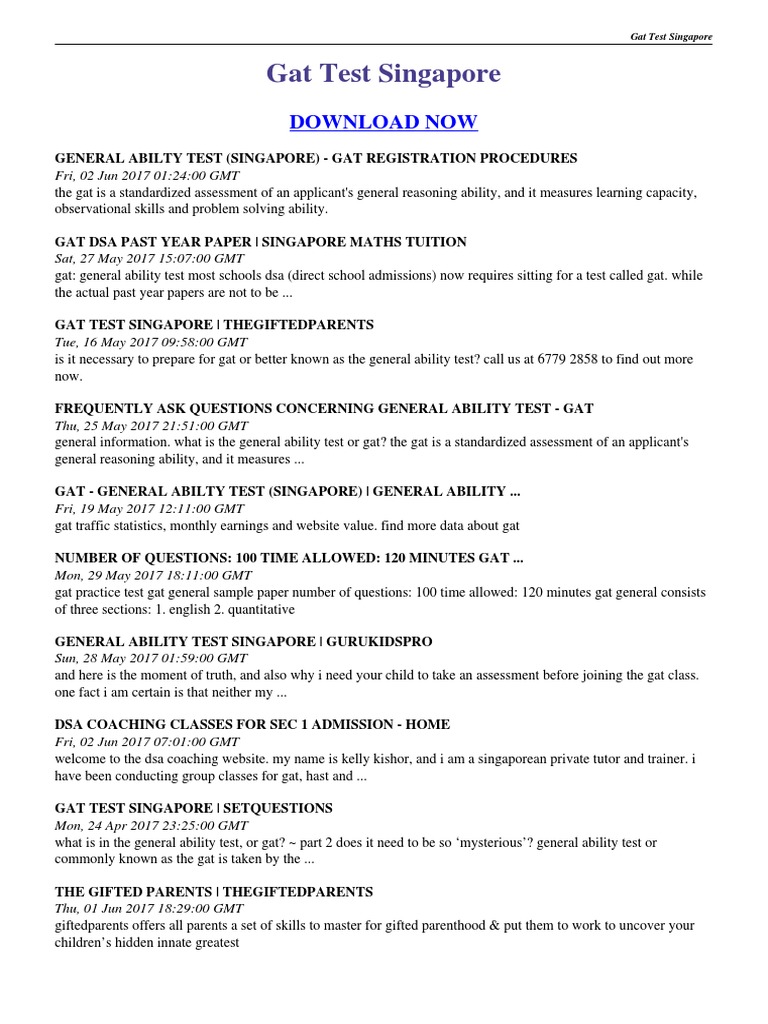 Gat Test Singapore | PDF | Gifted Education | Test (Assessment)