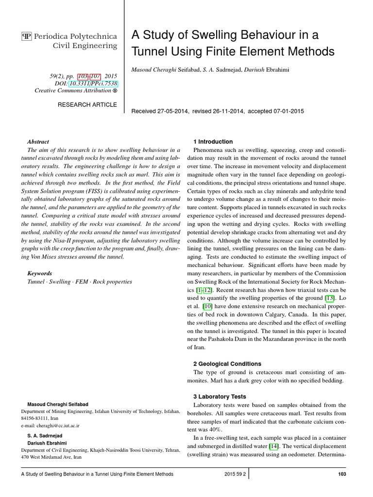 Finite Element Analysis of Swelling in Tunnels | PDF | Creep (Deformation) | Stress (Mechanics)