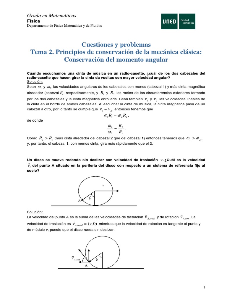 Problemas Resueltos Tema 2c Conservación Del Momento Angular | PDF | Momento angular | Fricción