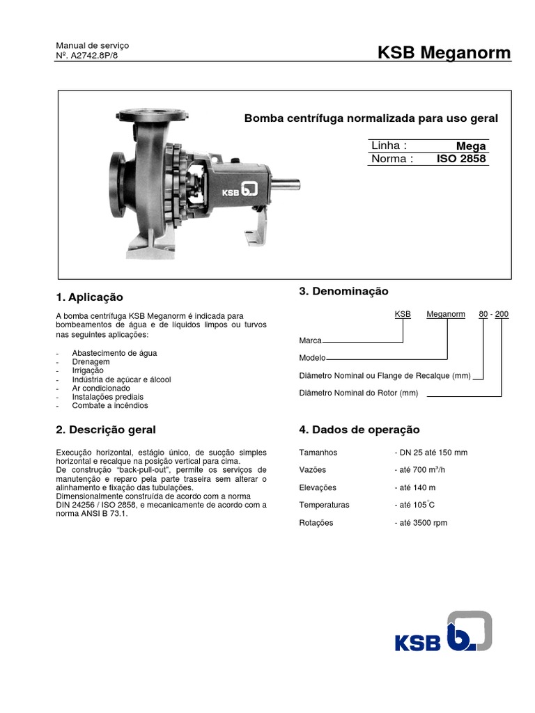 Manual de Bomba Centrífuga KSB PDF | Engenharia Mecânica | Science