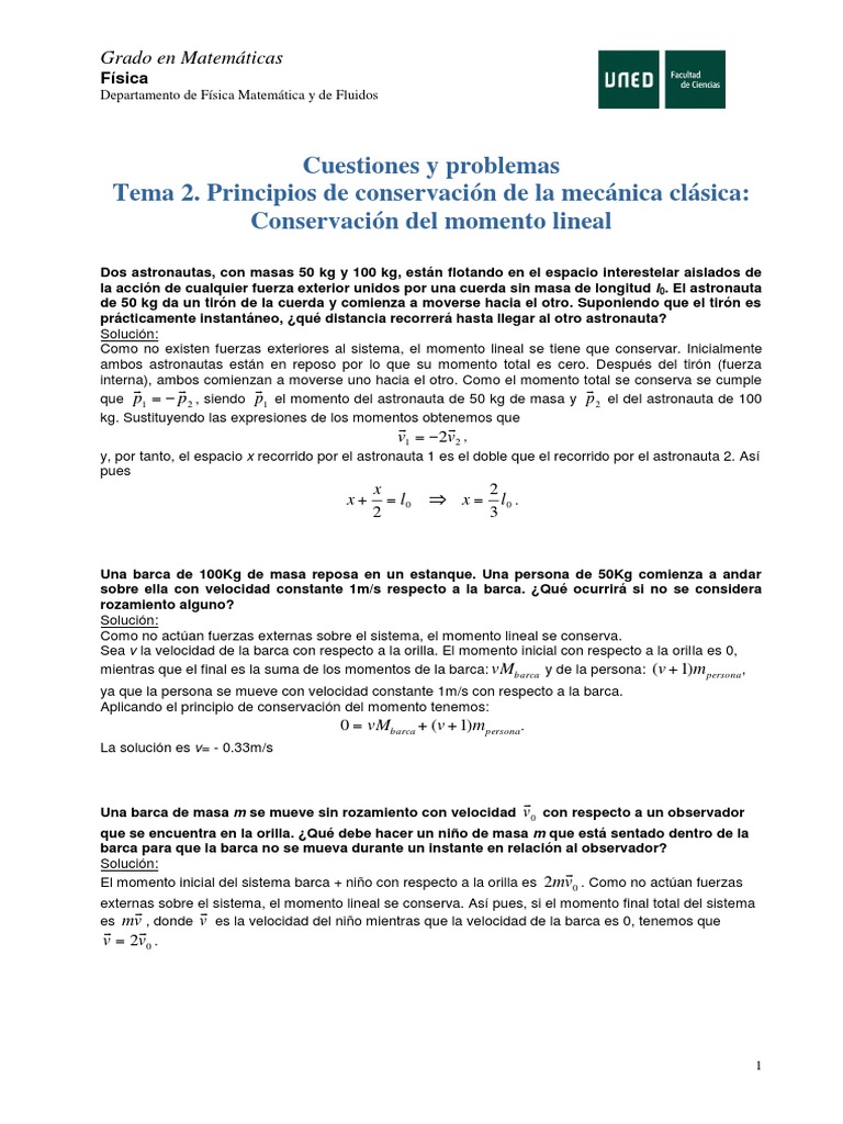 Problemas Resueltos Tema 2b Conservación Del Monento Lineal | PDF | Masa | Péndulo