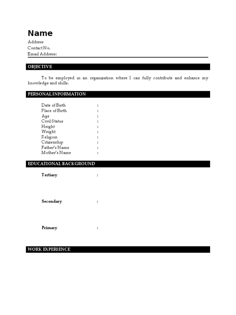 Resume Template Example | PDF | Career & Growth | Self-Improvement