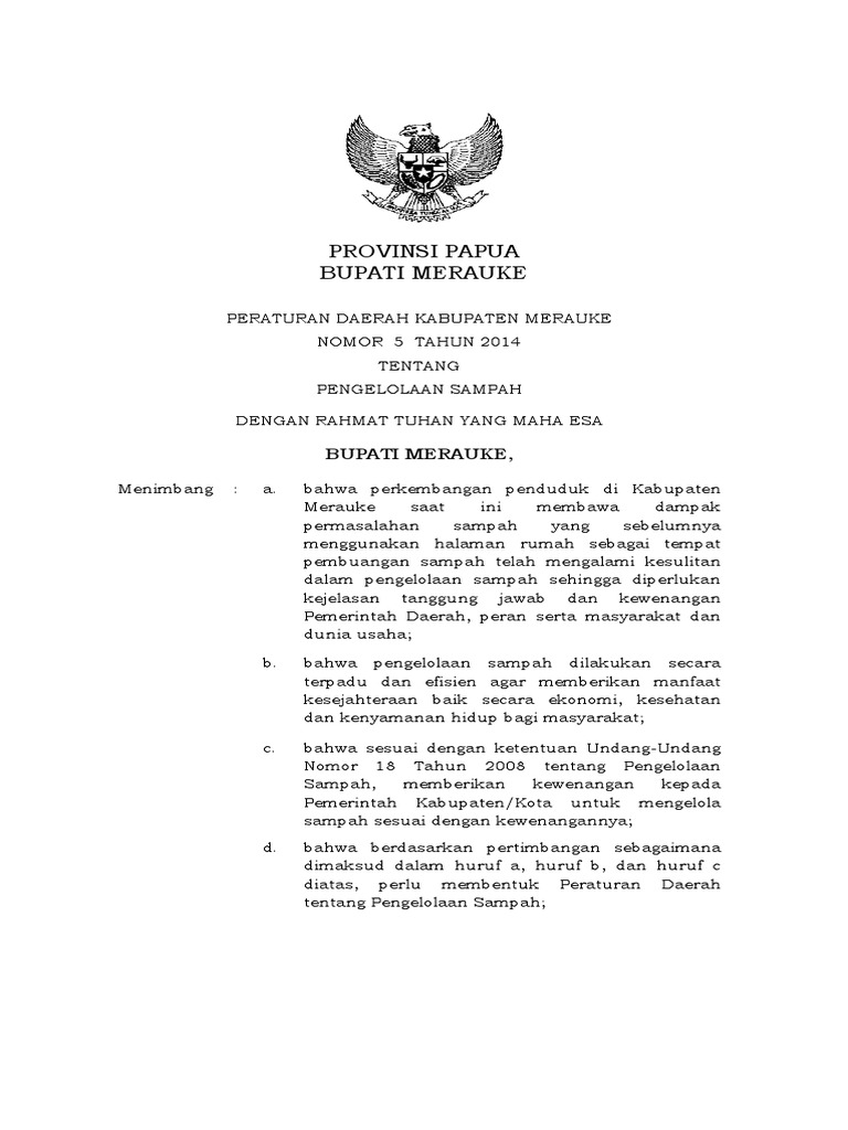 Perda Pengelolaan Sampah Merauke | PDF