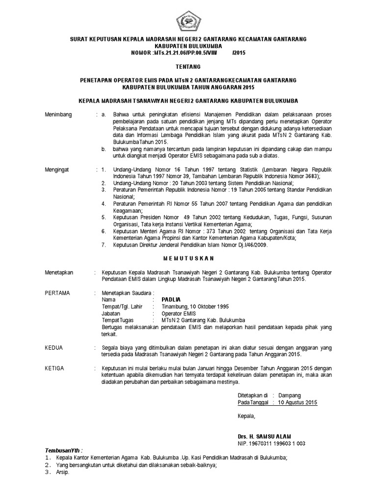 Contoh SK Emis | PDF