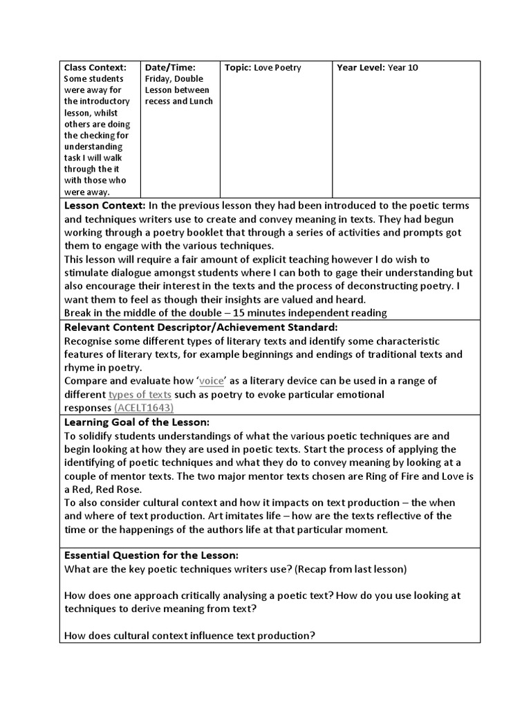Lesson Plan | PDF | Deconstruction | Poetry