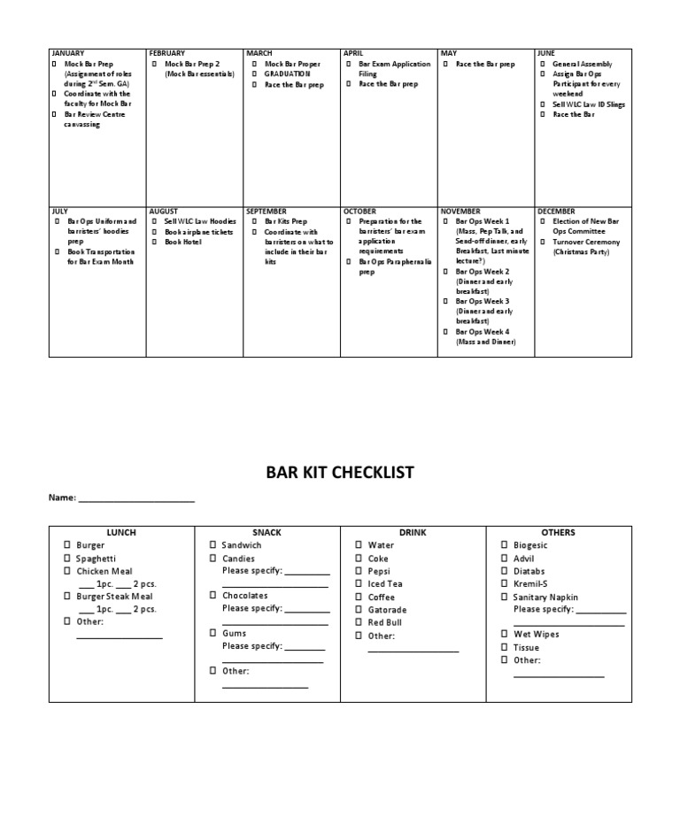 Bar Ops Checklist | PDF | Meal | Eating Behaviors Of Humans