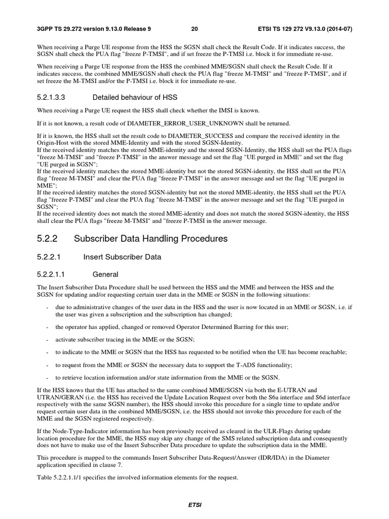 Procedures for Updating and Requesting User Data Between HSS and MME/SGSN | PDF ...