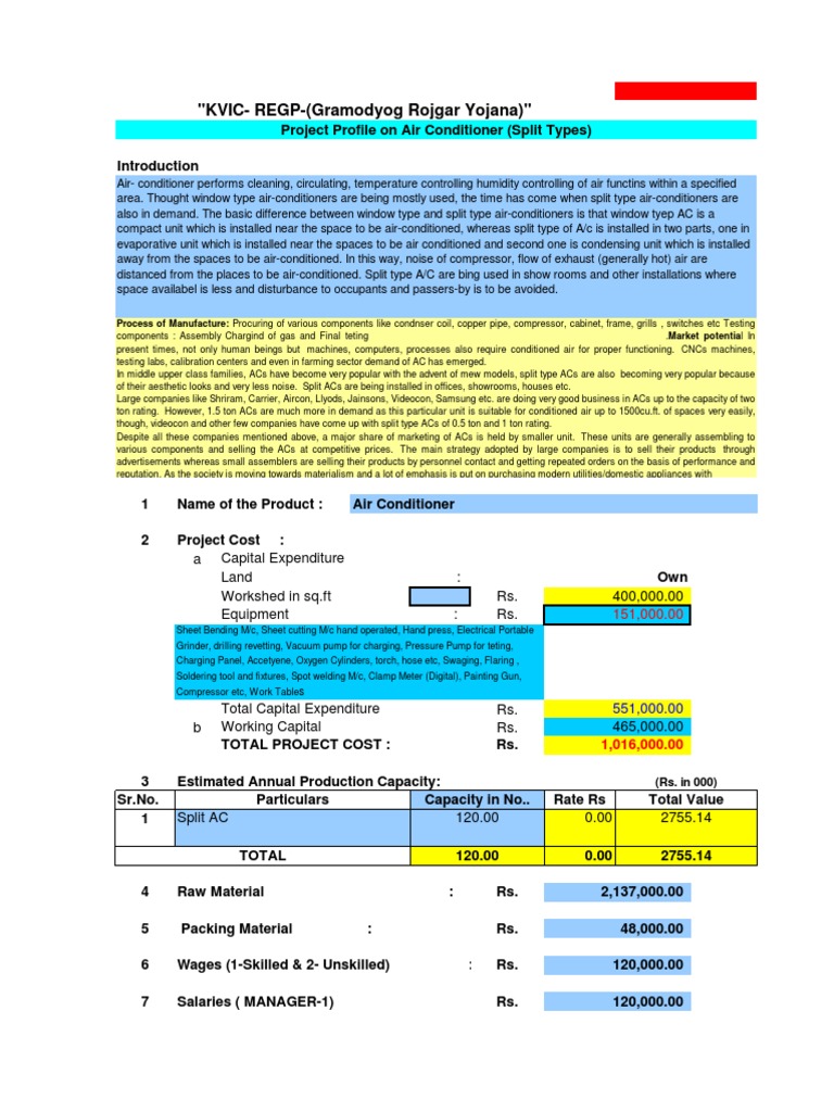 Project Profile On Air Conditioner (Split Types) | PDF | Air ...