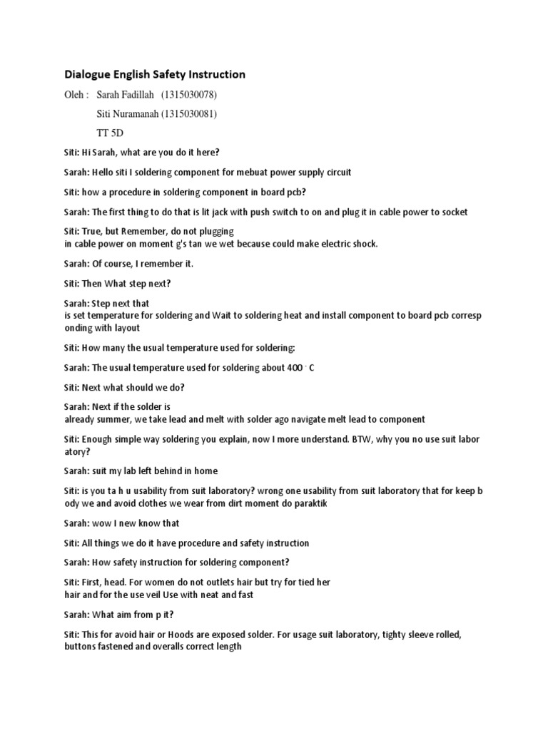 Dialogue English Safety Instruction (Eng) | PDF