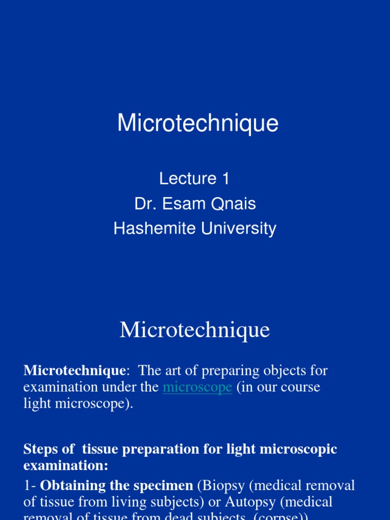 Microtechnique L1a | PDF | Fixation (Histology) | Histopathology