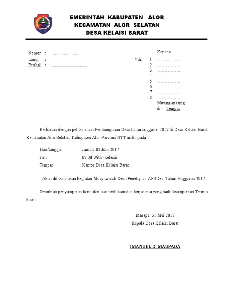 Surat Undangan Musdes | PDF