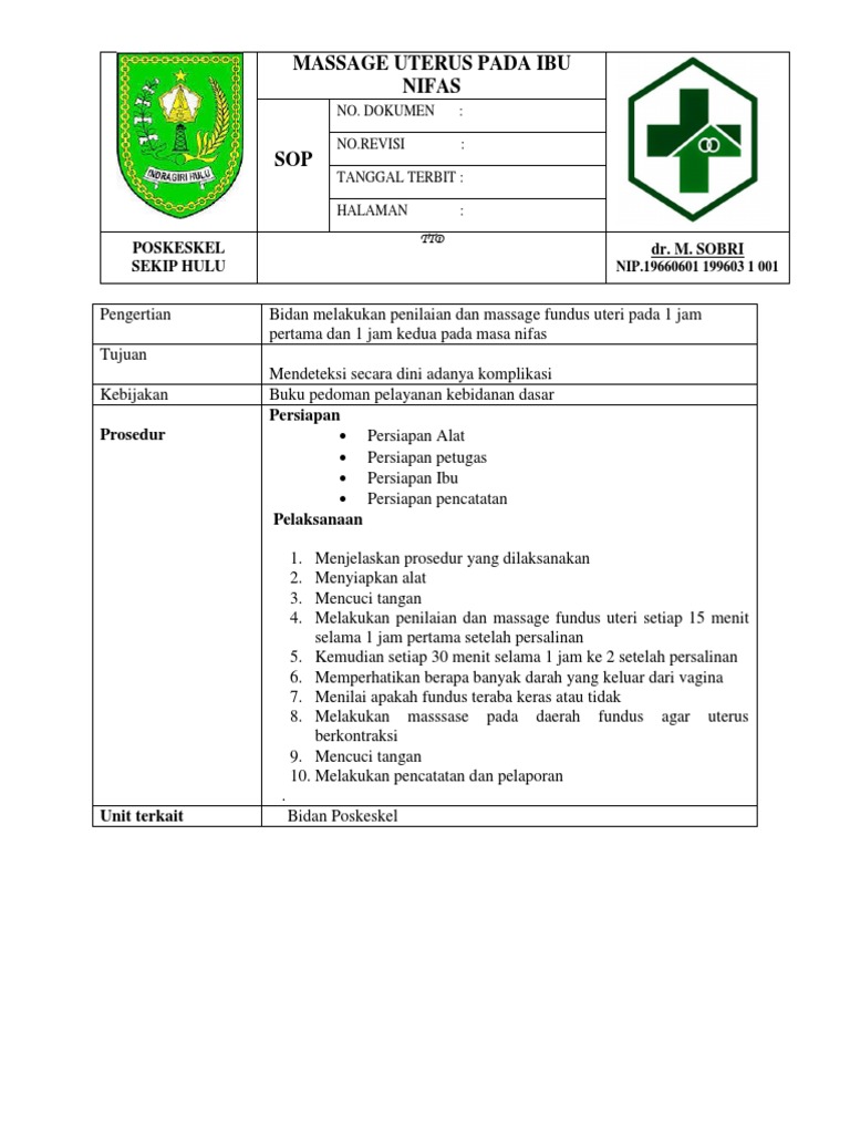 Sop Masase Uterus Bufas | PDF