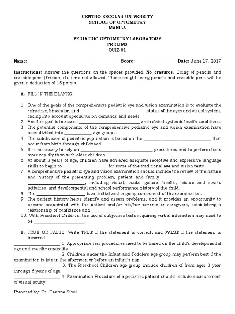 Quiz 1 | Download Free PDF | Optometry | Test (Assessment)