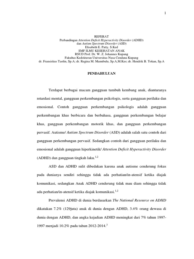 Elisabeth Patty - Perbandingan ADHD Dan ASD | PDF
