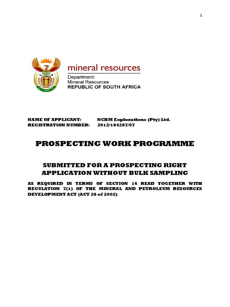Prospecting Right Application Work Programme | PDF | Borehole ...