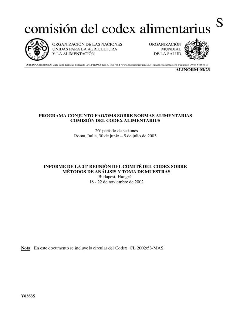 Codex Muestreo | PDF | Organización de Comida y Agricultura | Proteínas