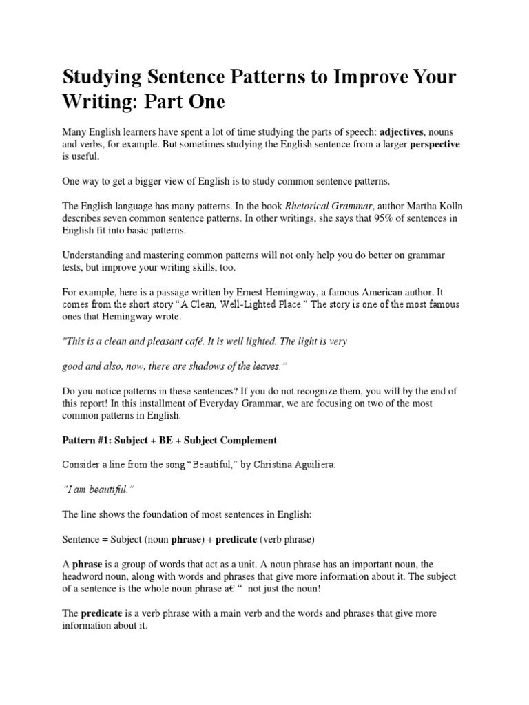 Mastering English Sentence Patterns | PDF | Subject (Grammar) | Verb