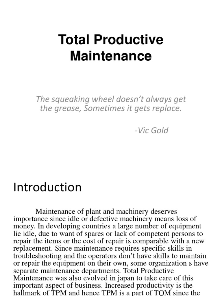 Total Productive Maintenance | PDF | Production And Manufacturing ...
