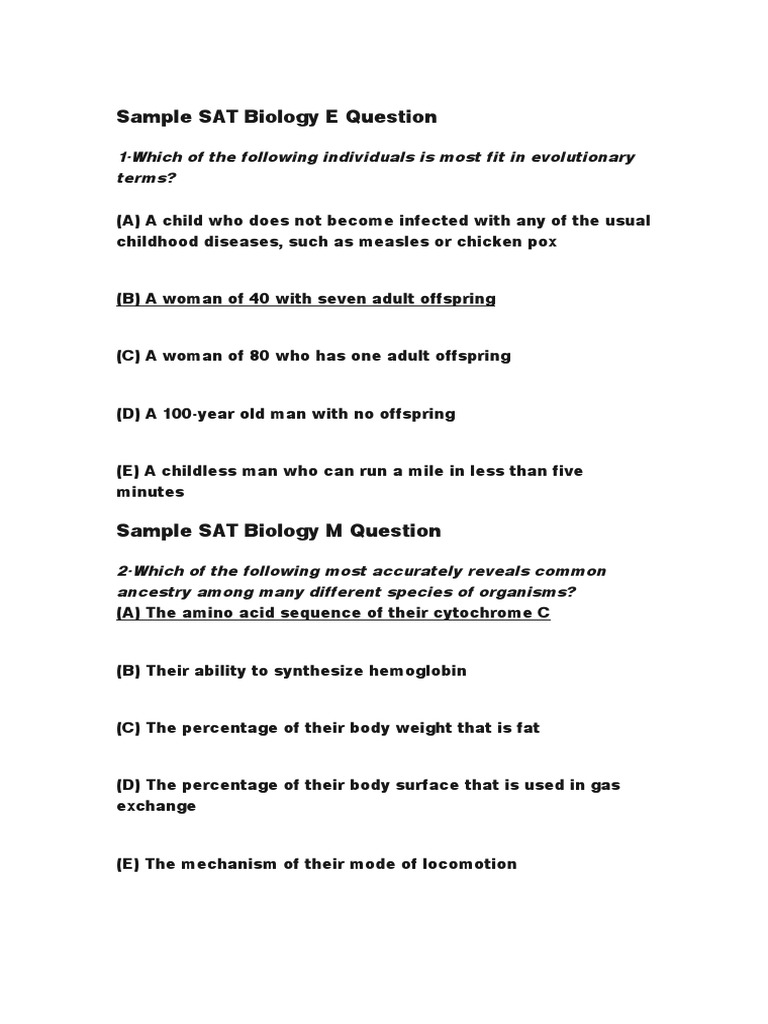SAT Biology Questions | PDF