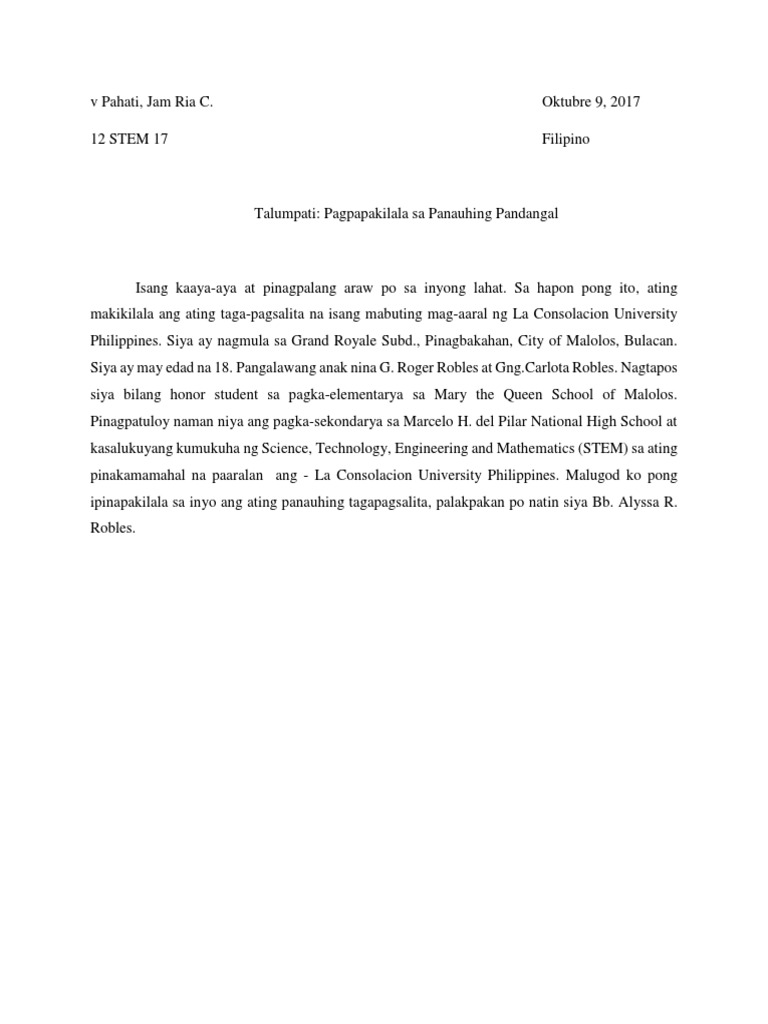 talumpating pagpapakilala