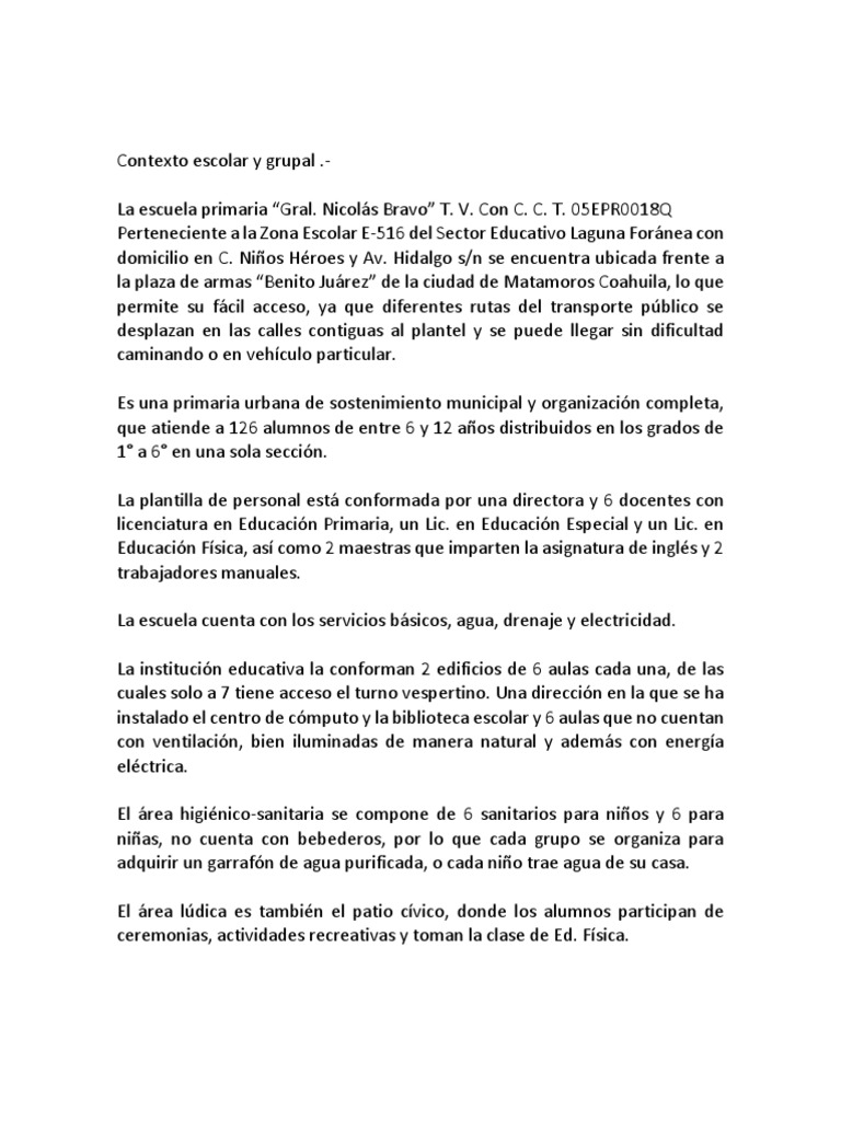 Contexto Escolar y Grupal de a. | Educación primaria | Cognición ...