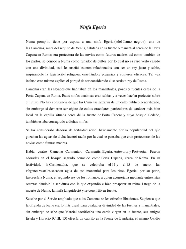 Ninfa Egeria | PDF | Mitología romana | Mitología