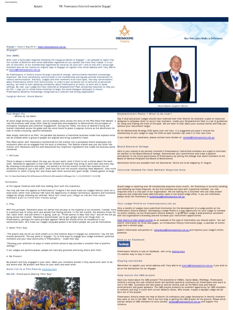 FW Free Masons Victoria E-Newsletter Engage! | PDF | Freemasonry ...
