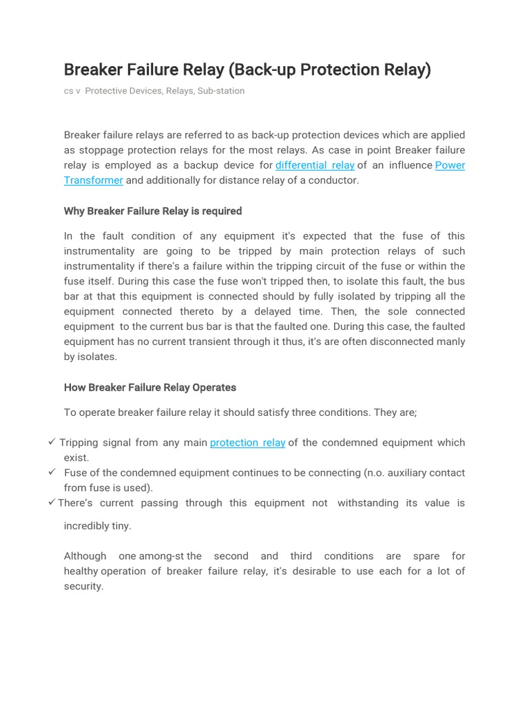 Breaker Failure Relay | PDF