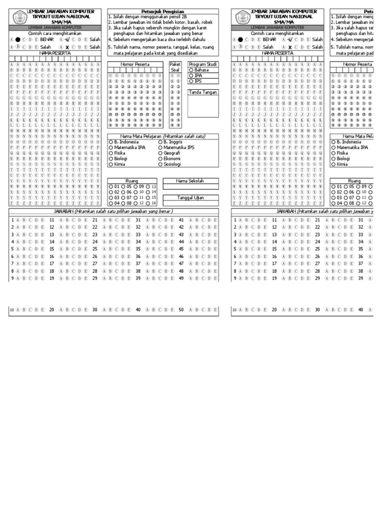 LJK Tryout Format F4 2 Kolom | PDF