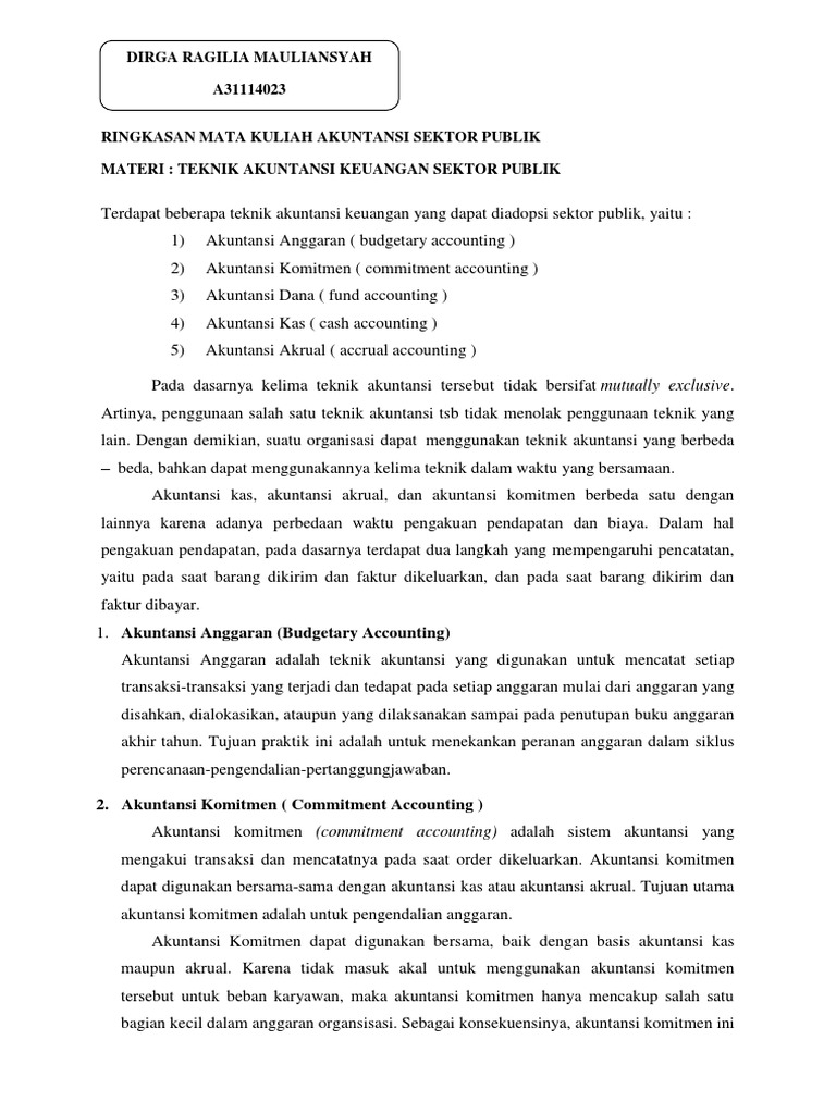 RMK Teknik Akuntansi Keuangan Sektor Publik | PDF