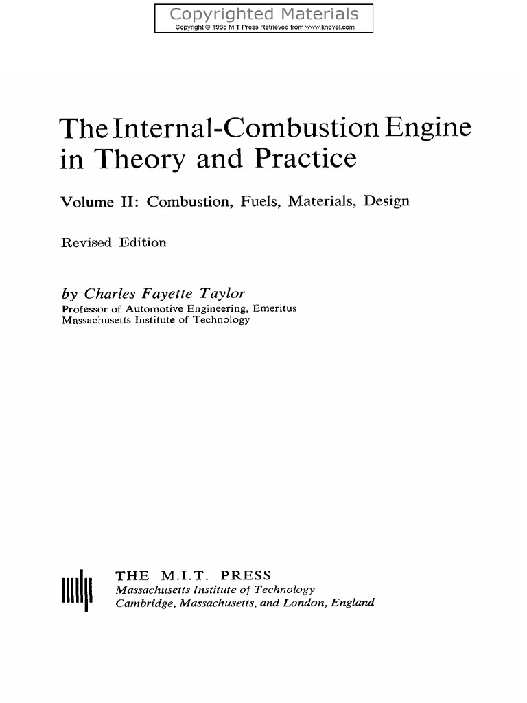 Taylor, Charles Fayette Internal-Combustion Engine in Theory and Practice, Volume 2 - Combustion ...