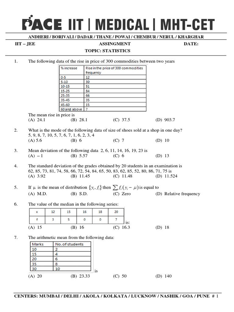 Statistics - Question Paper | PDF | Arithmetic Mean | Standard Deviation