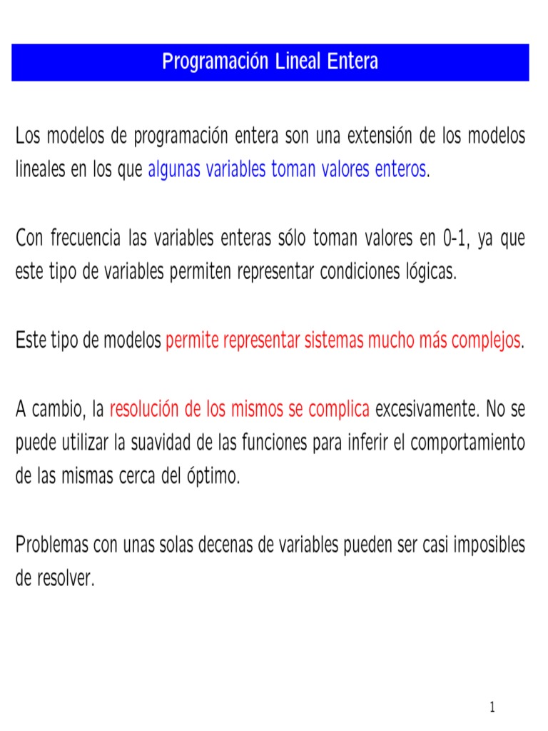 Introducción a la Programación Entera | PDF | Programación lineal ...