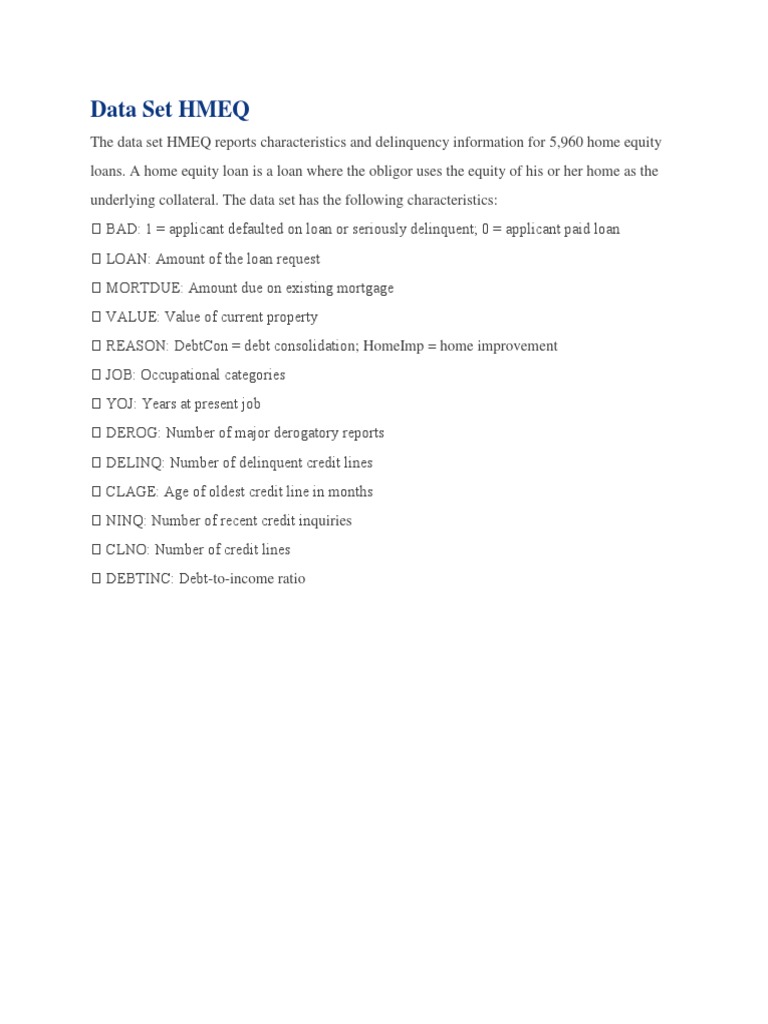 Data Set HMEQ - Description | PDF