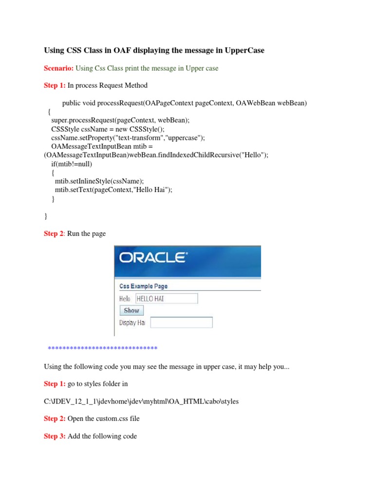 Using CSS Class in OAF Displaying The Message in UpperCase | PDF ...