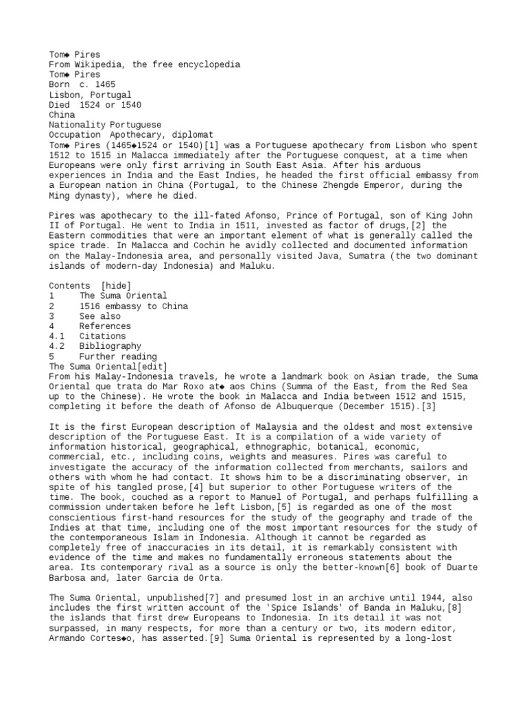 Tomé Pires | PDF | Early Modern Period | Portugal