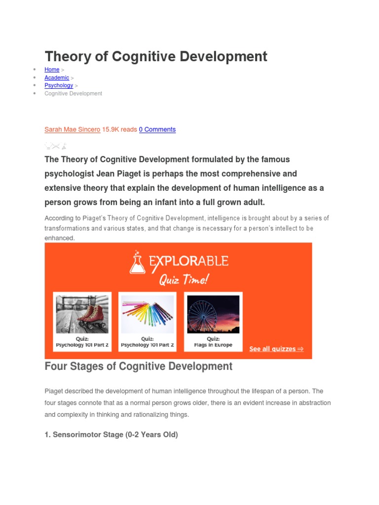 Theory of Cognitive Development | PDF | Cognitive Development ...