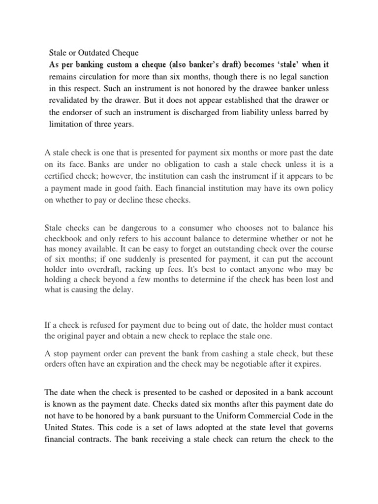 Stale or Outdated Cheque | PDF | Cheque | Payments