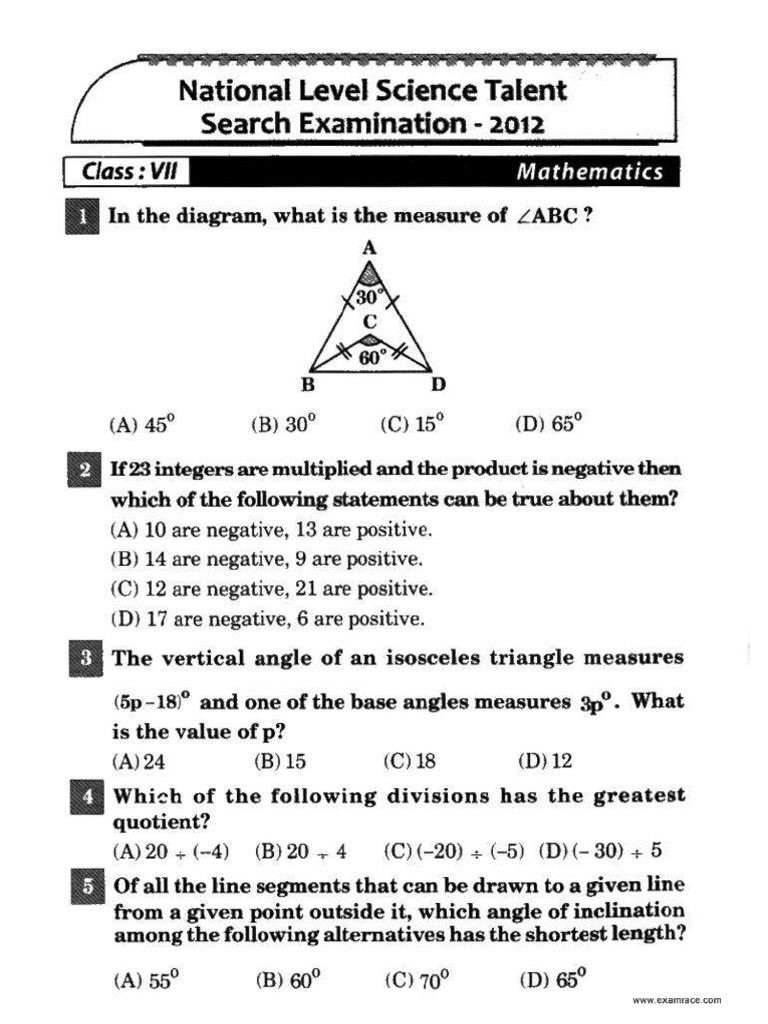 NSTSE Class 7 Solved Paper 2012 | PDF