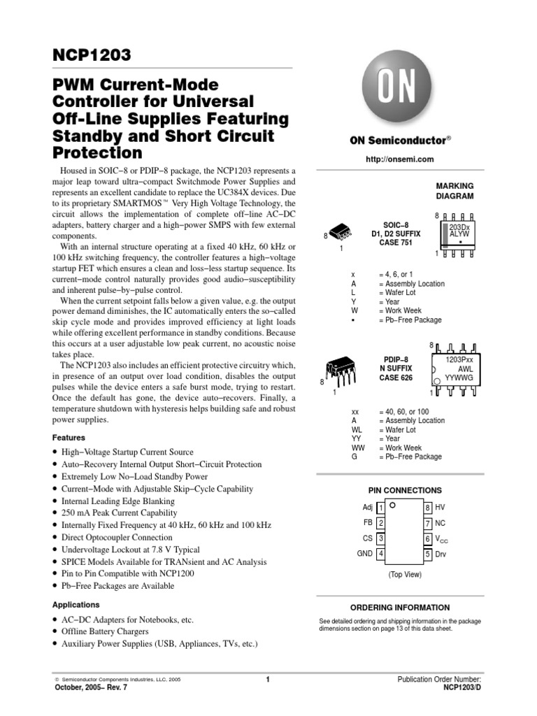 NCP1203 PDF | PDF | Power Supply | Field Effect Transistor