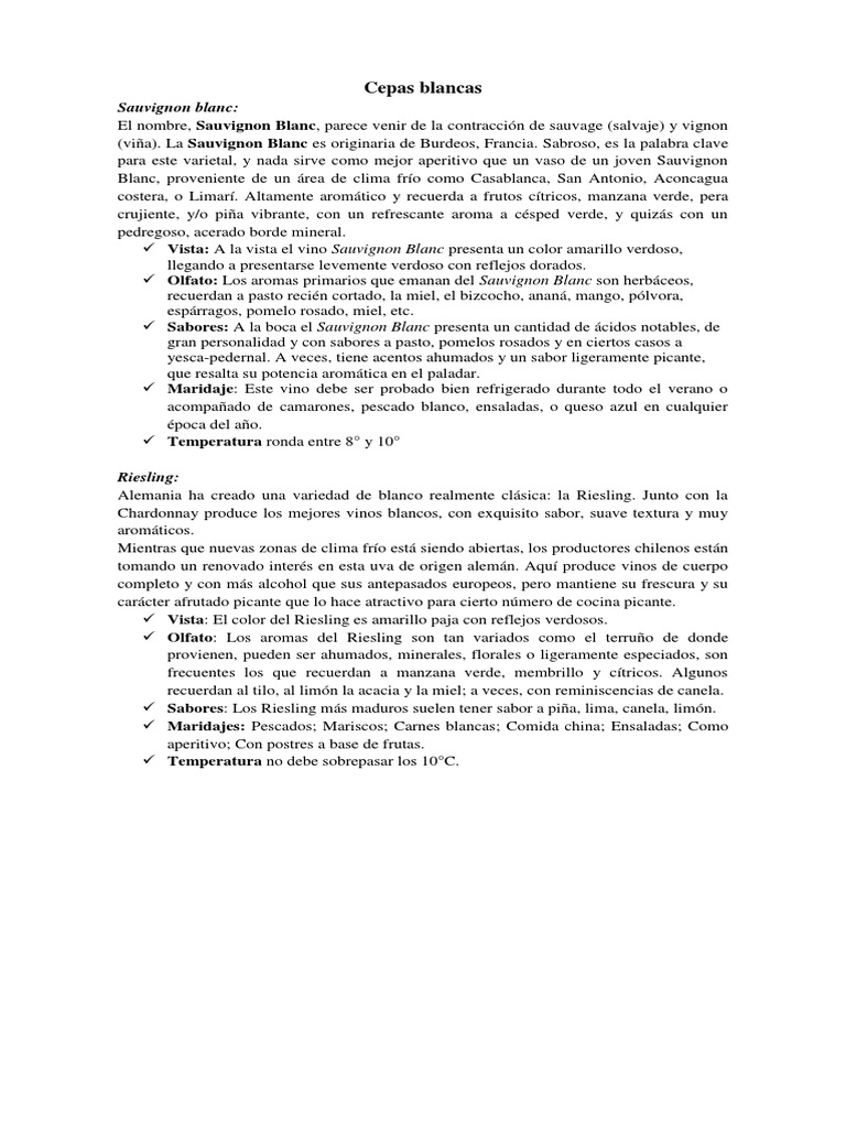 Cepas Tintas y Blancas | PDF | Vino | Variedades De Uva De Vino