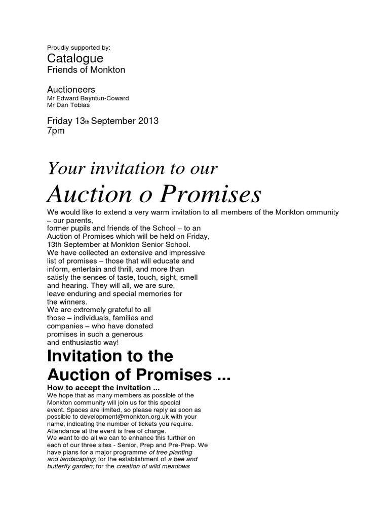 Auction o Promises: Your Invitation To Our | PDF | Auction | Cheque