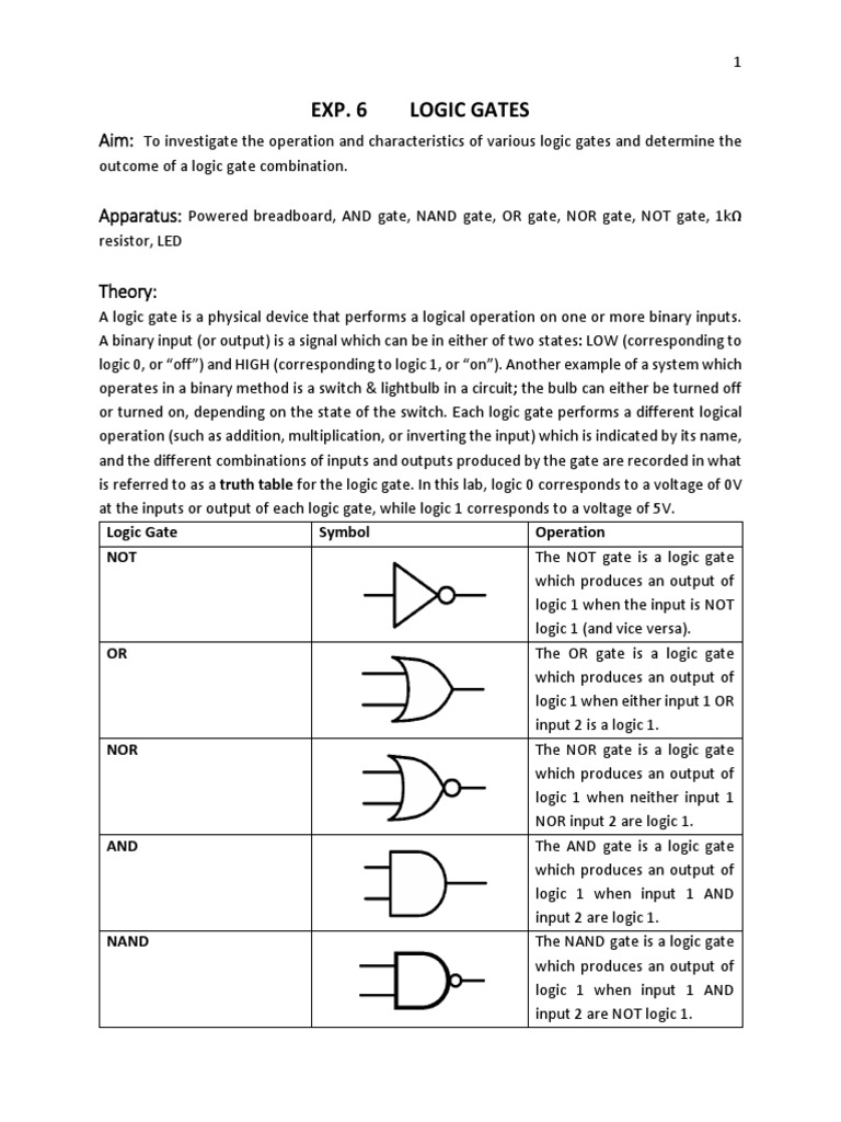 Logic Gate Operation | PDF | Logic Gate | Electronic Circuits