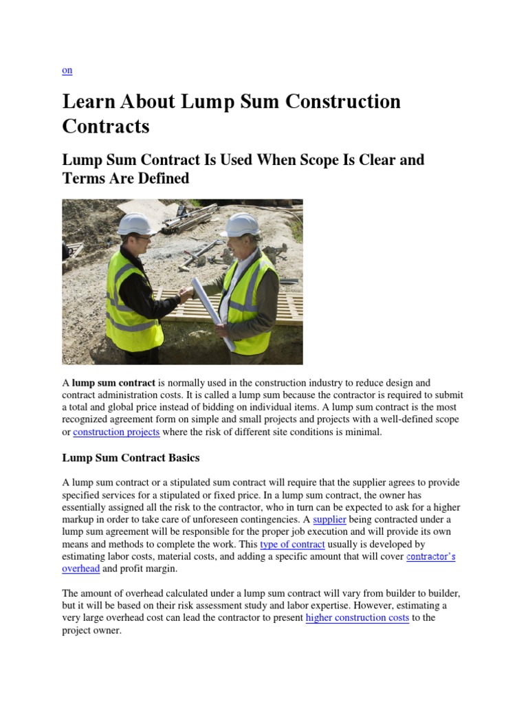 Learn About Lump Sum Construction Contracts: Lump Sum Contract Is Used ...