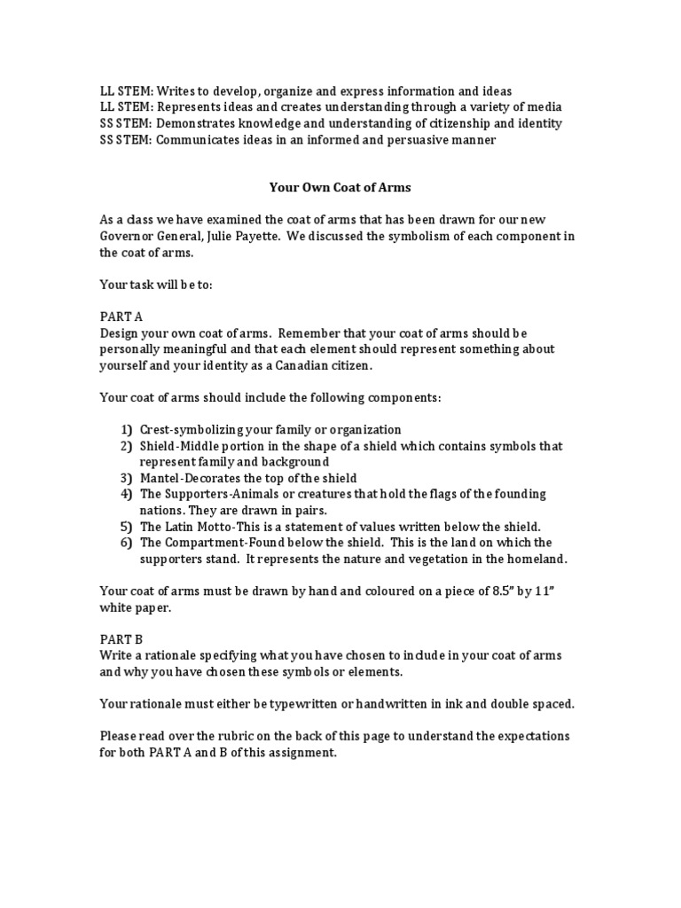 Coat of Arms Assignment | PDF | Citizenship | Cognition