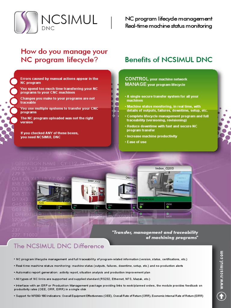 NCSIMUL DNC Machine Status Monitoring | PDF | Simulation | Numerical Control