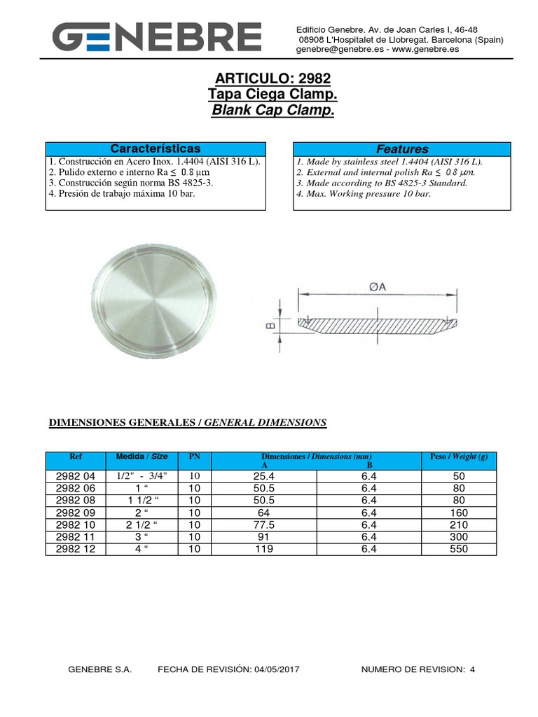 Tapa Ciega Clamp de Acero Inoxidable | PDF
